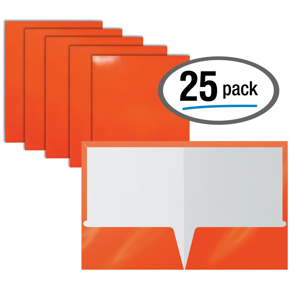 2 Pocket Glossy Laminated ORANGE Paper Folders, Letter Size, Orange ...