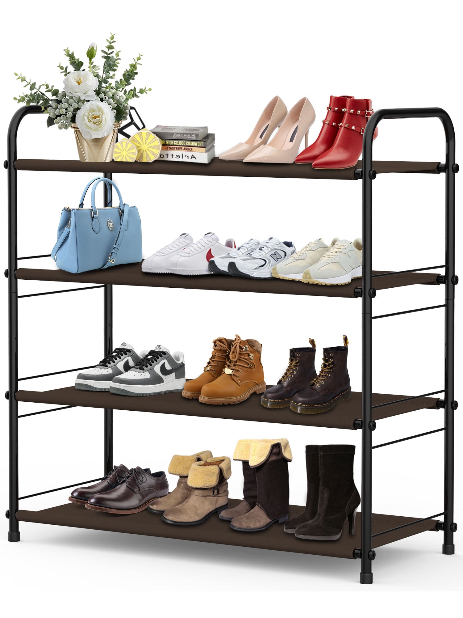 Nefoso Metal Shoe Rack, 4 Tier Shoe Organizer 600D Oxford Fabric ...