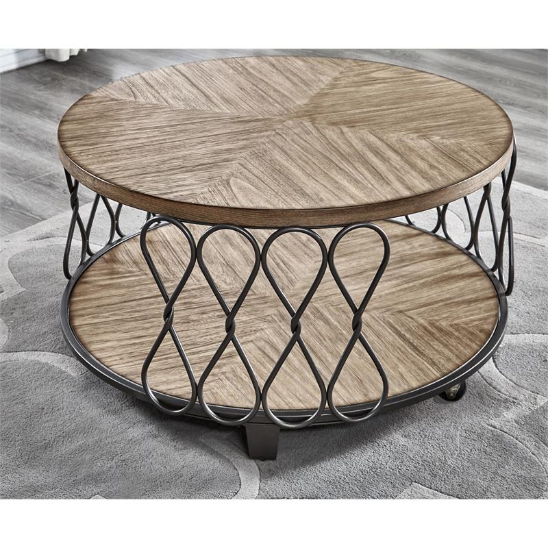 Steve Silver Belcourt Rustic Honey with Dark Metal Base Cocktail Table ...