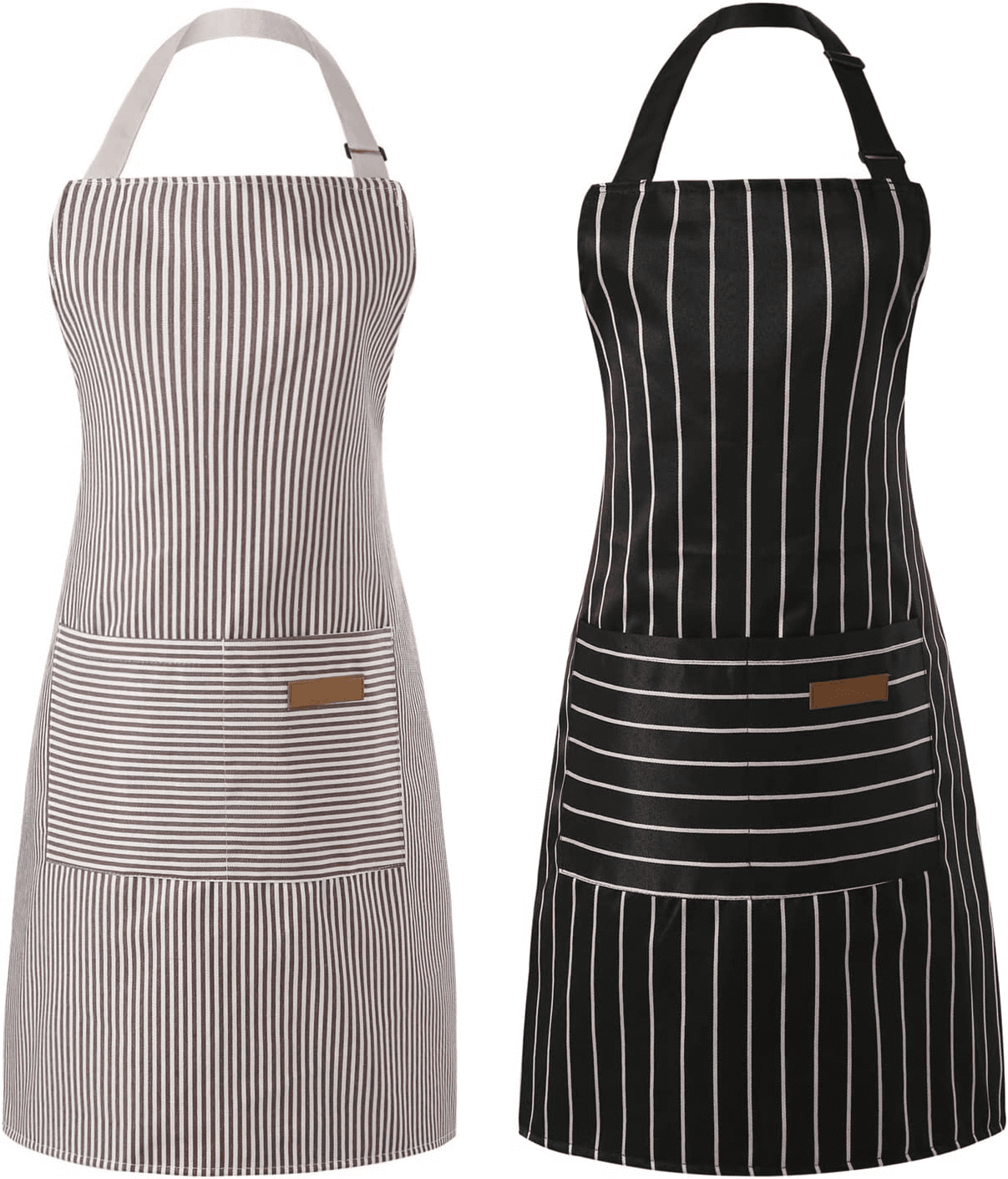 2 Pieces Kitchen Cooking Aprons, Cotton Polyester Blend Adjustable Bib ...