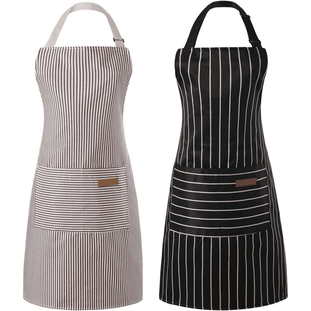 2 Pieces Kitchen Cooking Aprons, Cotton Polyester Blend Adjustable Bib ...