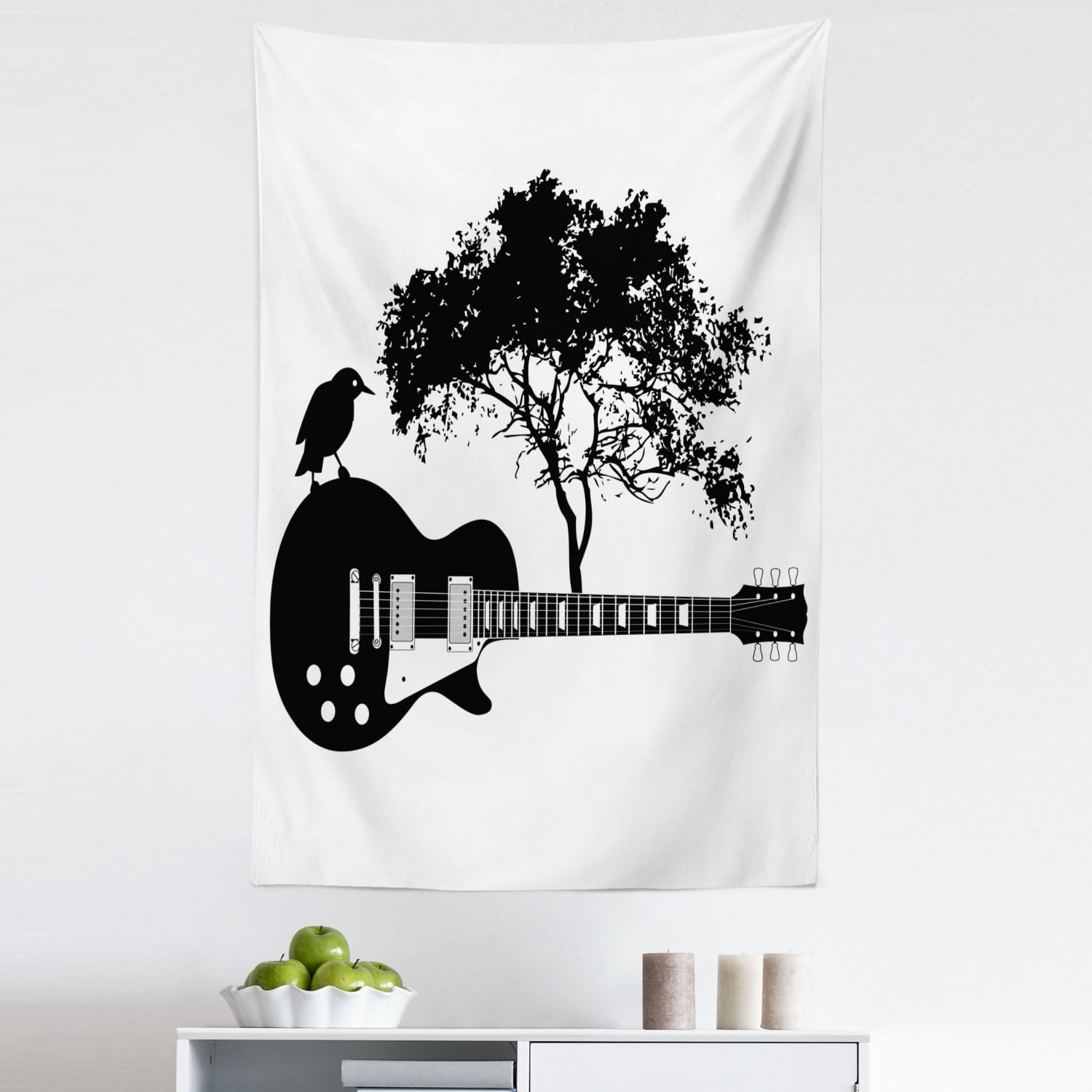 Guitar Tapestry, Composition of a Bird on a Musical Instrument with a ...