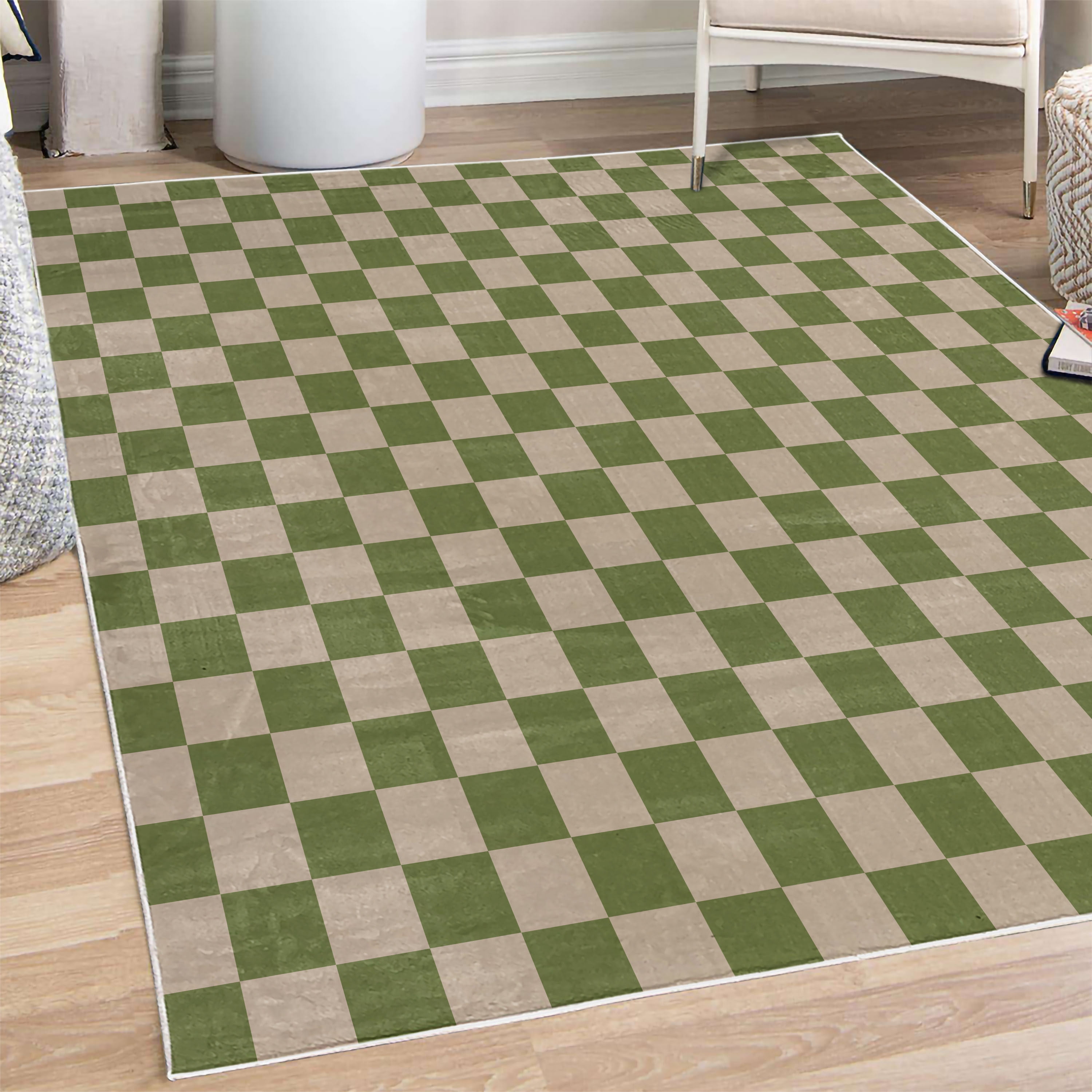 Checkers Game Decorative Rug, Geometric Grid Style Monochrome Squares ...