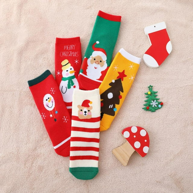 Xmarks 5 Pairs Toddler Kids Christmas Crew Socks Holiday Socks Colorful ...