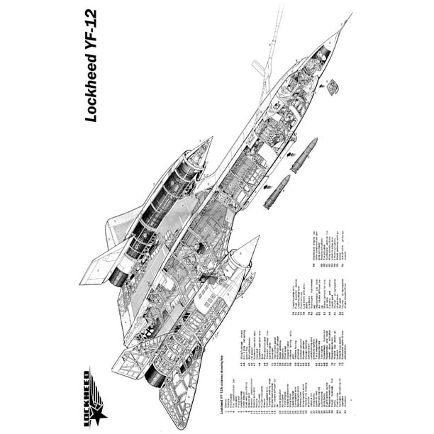 Lockheed Yf-12 Cutaway Poster Line Art 16in x 24in Poster Square Adults ...