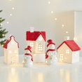 NEXAVKPR Glowing Ceramic Christmas Village House Snowman Deer Statue ...