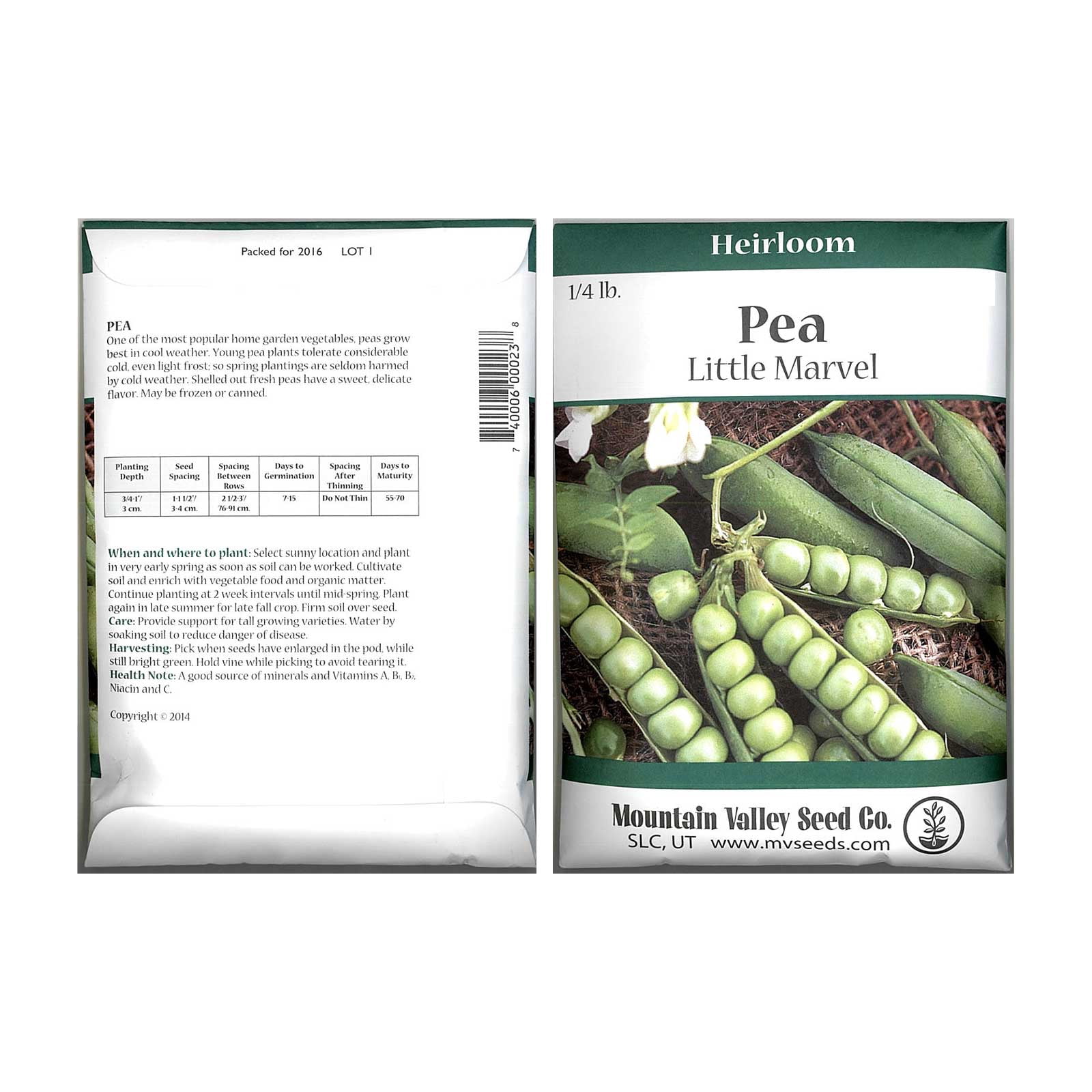 Little Marvel Shelling Pea Seeds - 4 Oz Seed Packet - Heirloom, Non-GMO ...