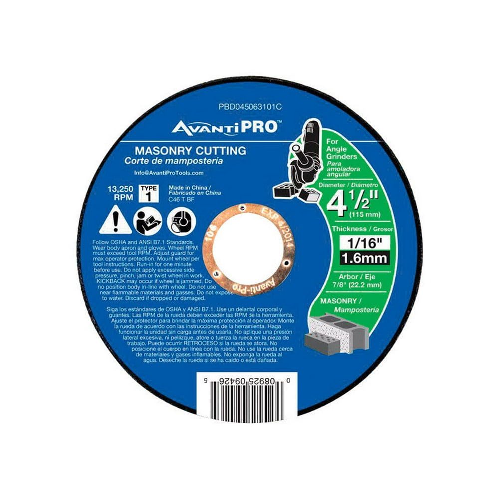 Avanti Pro 4-1/2 in. Dia. x 7/8 in. Aluminum Oxide Masonry Cut-Off Disc ...