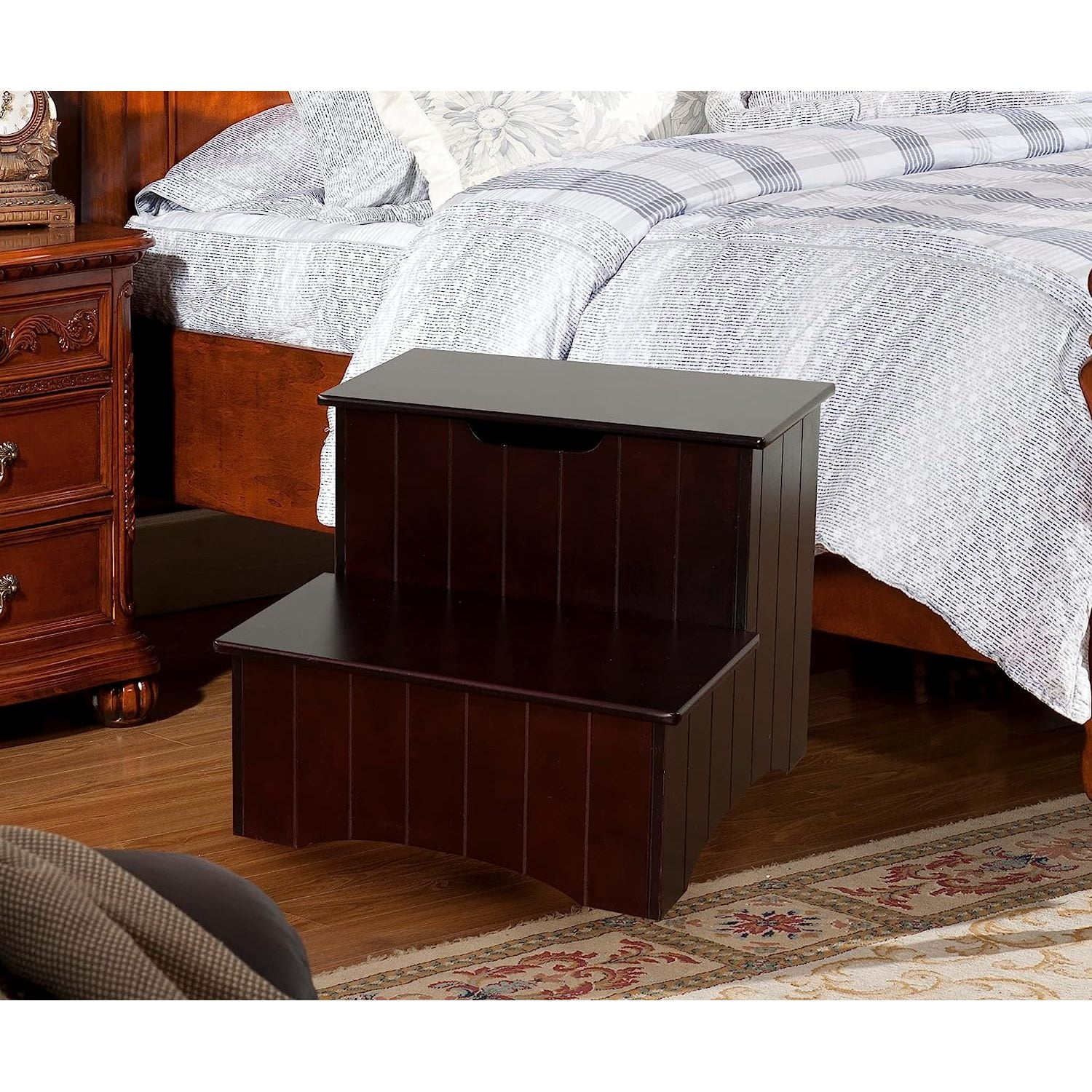 UlaREYoy Furniture Large Cherry Finish Wood Bedroom Step Stool with ...