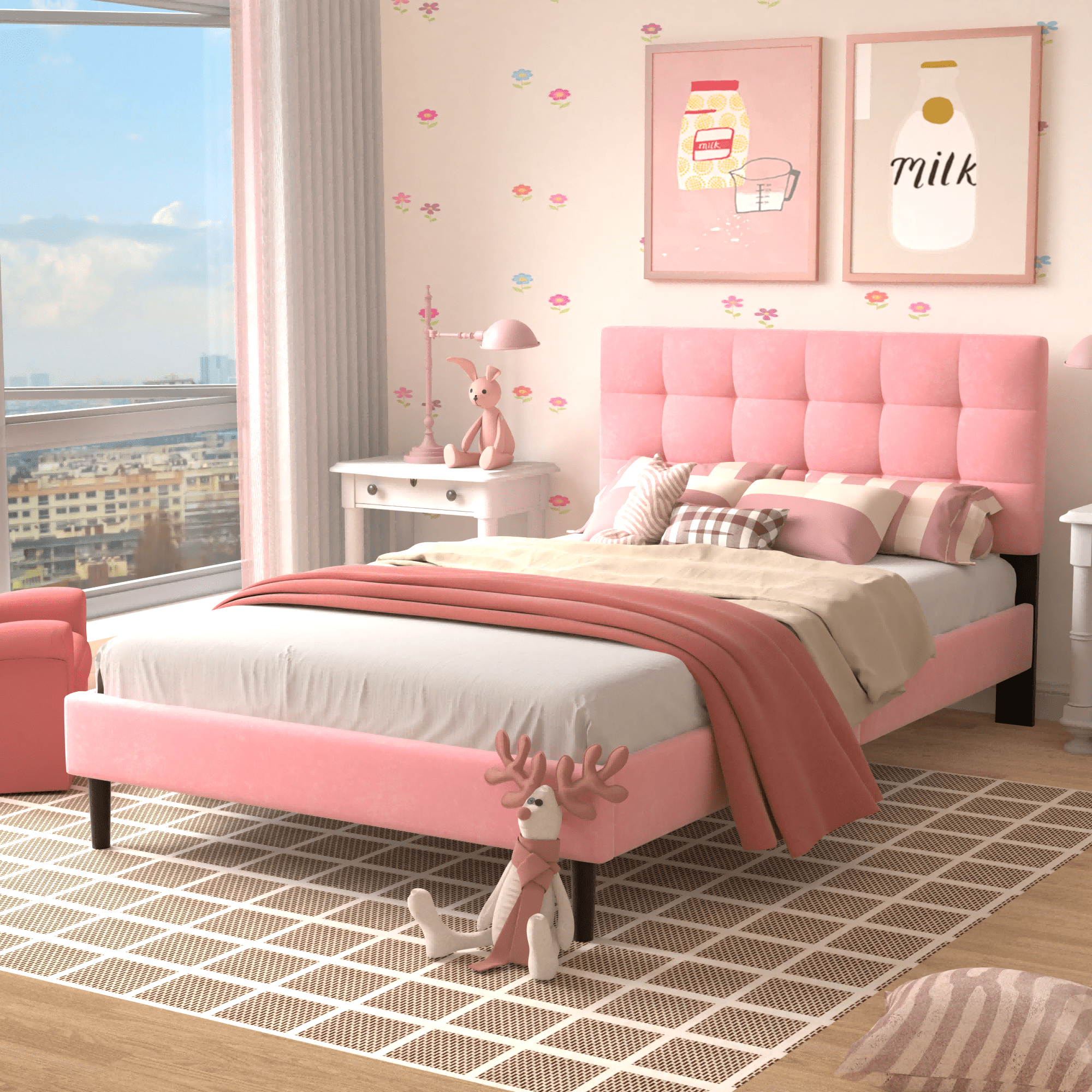 Lijimei Full Size Bed Frame with Upholstered Headboard, No Box Spring ...