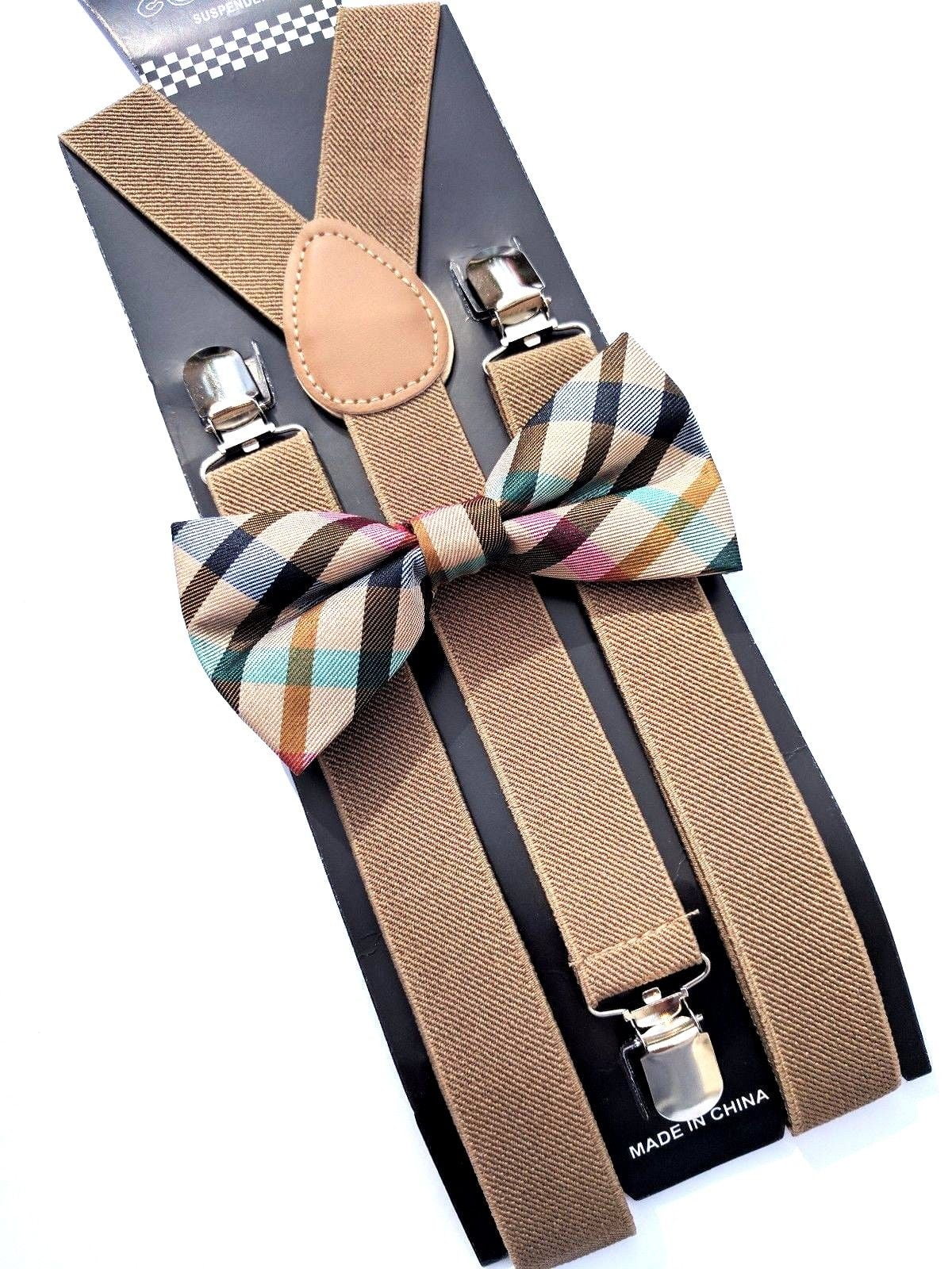 Tan Khaki SUSPENDERS and Pastel BOW TIE SET Barnyard Wedding Style ...
