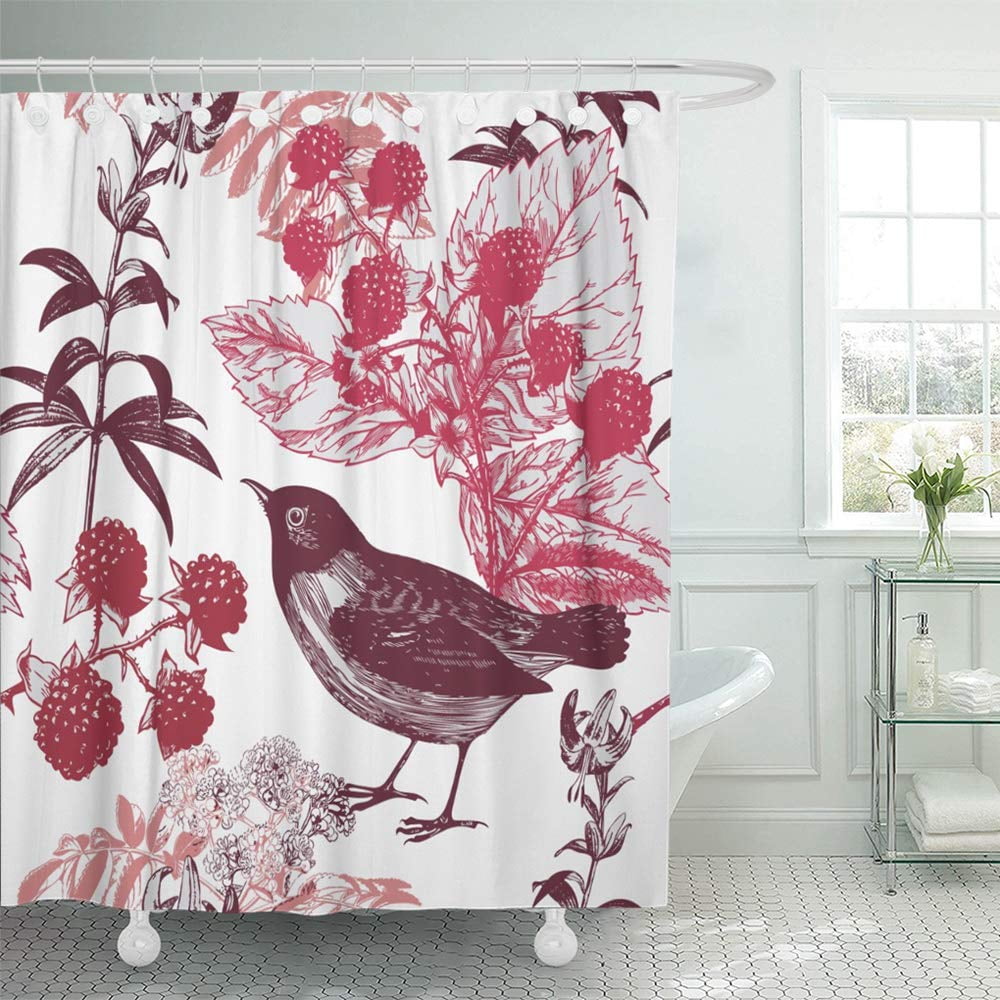 PKNMT Red Vintage with Bird and Berry Feminine Forest Retro Abstract ...