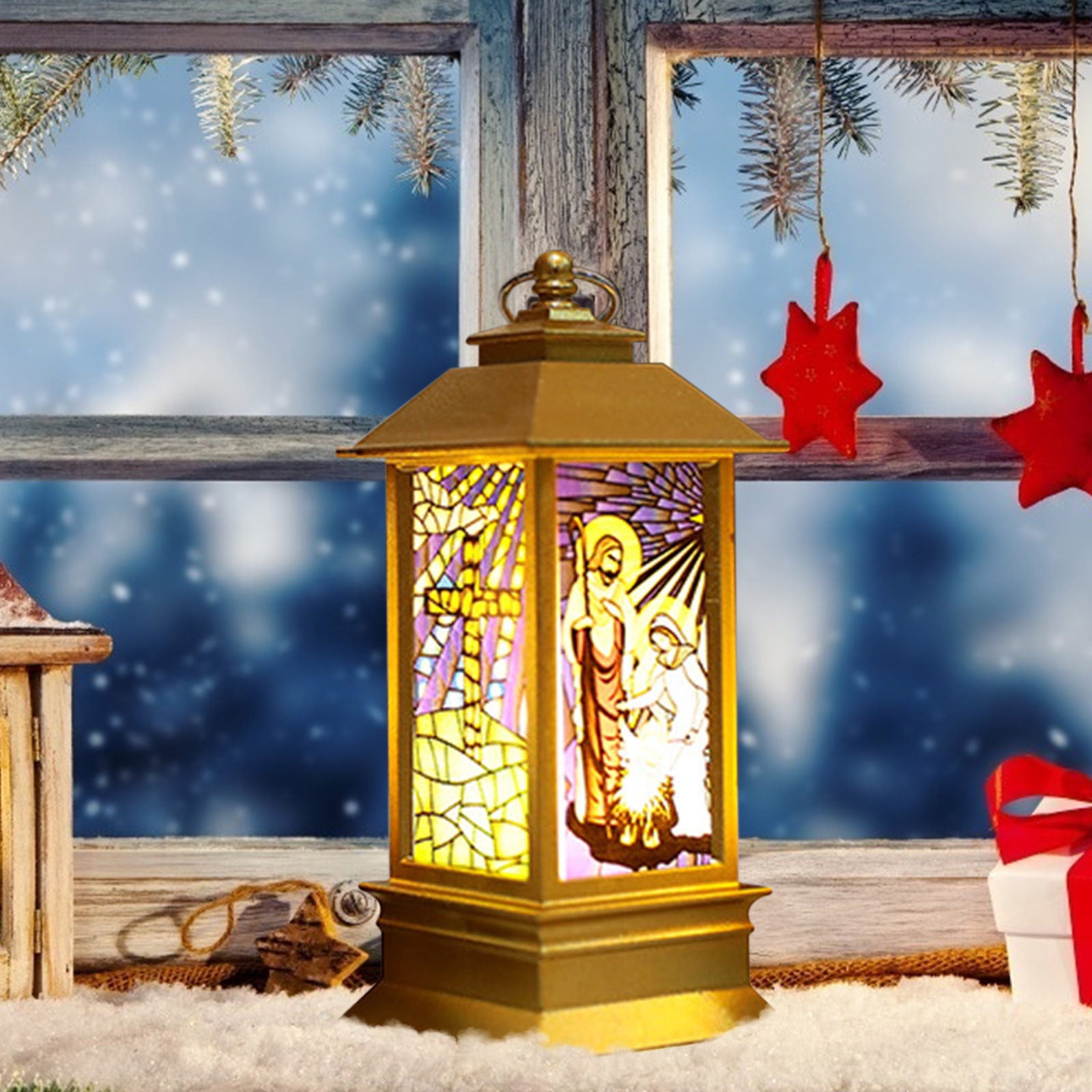 Facrlt Christmas Lantern Decorative Snow Globe Lantern Jesus Led Lights ...