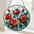 Blooming Red Rose Glass Style Suncatcher – Decorative Window Art ...