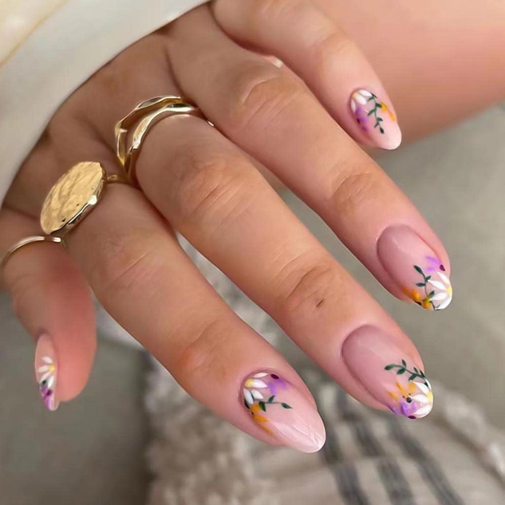 French Nails With Flower Design