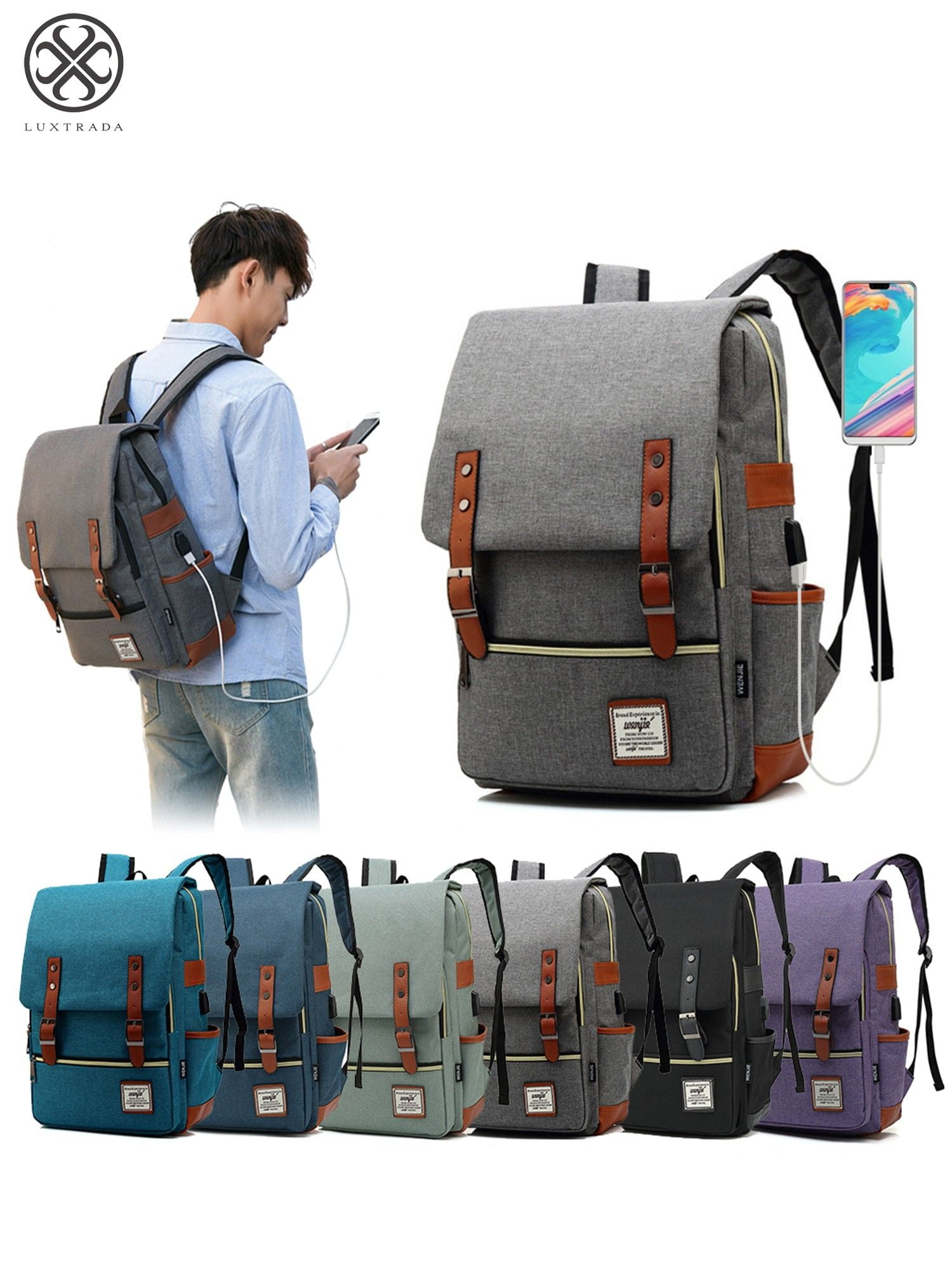 Luxtrada Vintage Laptop Backpack for Women Men, School College Backpack ...
