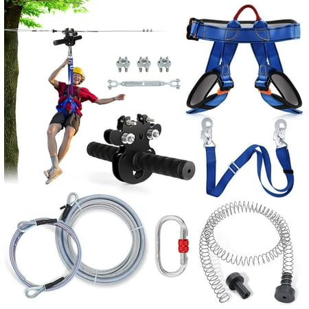 98FT Zip Lines Kit for Backyard with Spring Brake, Adjustable Harness ...