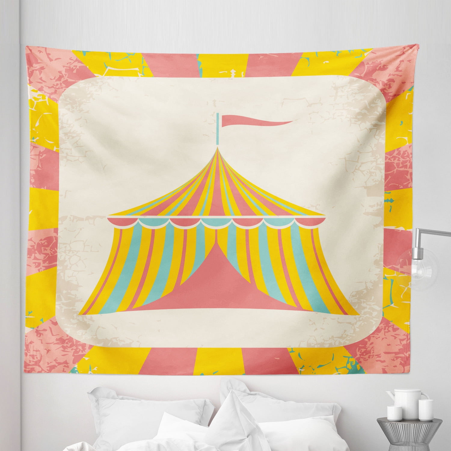 Vintage Tapestry, Circus Tent Illustration with Grunge Look Vintage ...