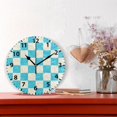 Blue White Checked Pattern Wall Clock 10in Round Artistic Oil Painting ...