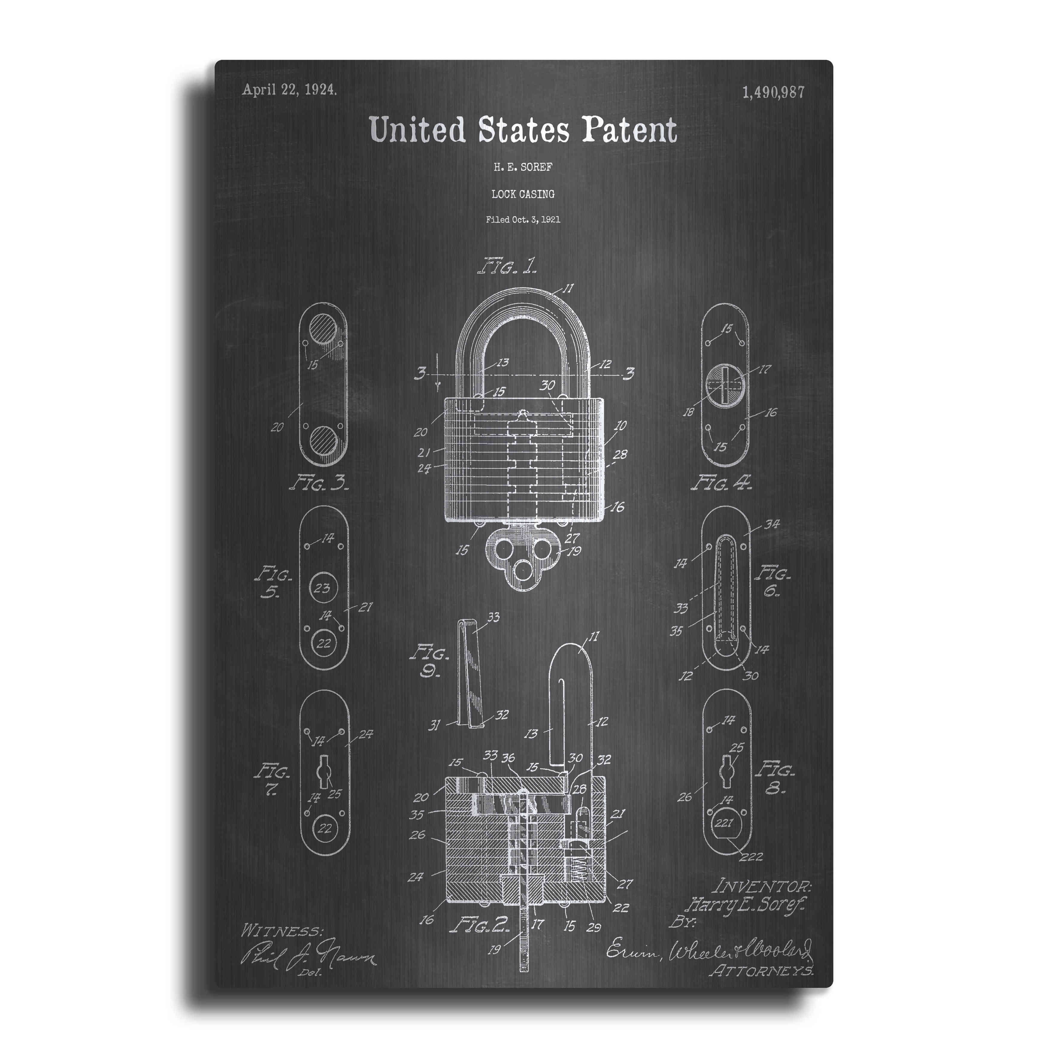 Luxe Metal Art 'Lock Vintage Patent Blueprint' by Epic Portfolio, Metal ...