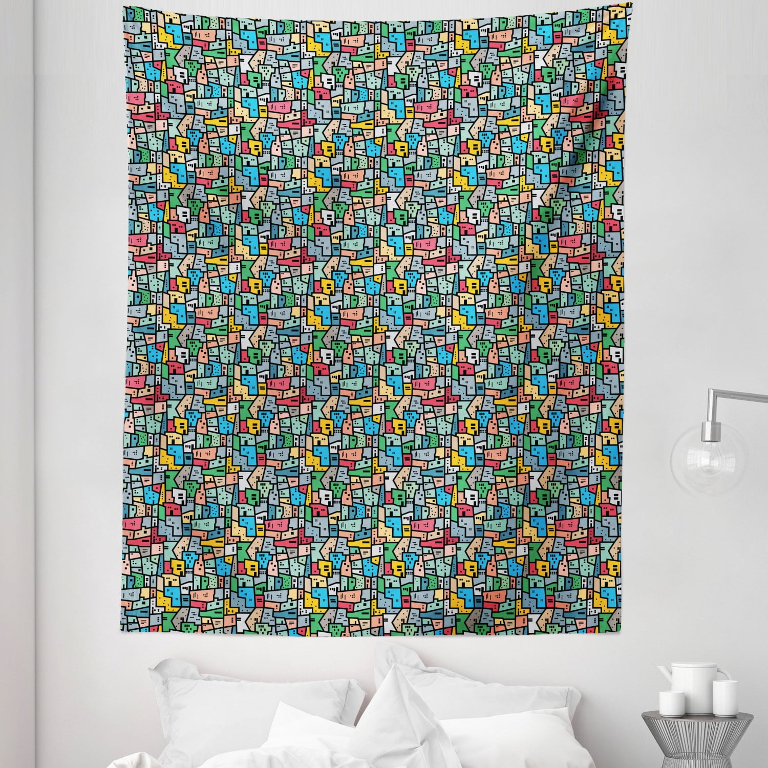 Colorful Tapestry, Brazilian Favela Landscape with City Blocks ...