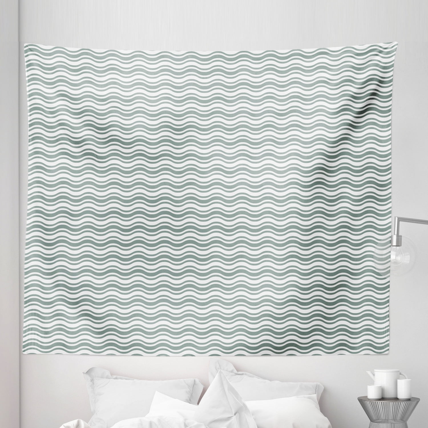 Abstract Tapestry, Curvy Different Sized Lines Bold Stripes Ocean Waves ...