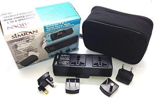 Simran SM-90KIT 4 Outlet Universal Travel Power Strip 2 USB 2 AC ...
