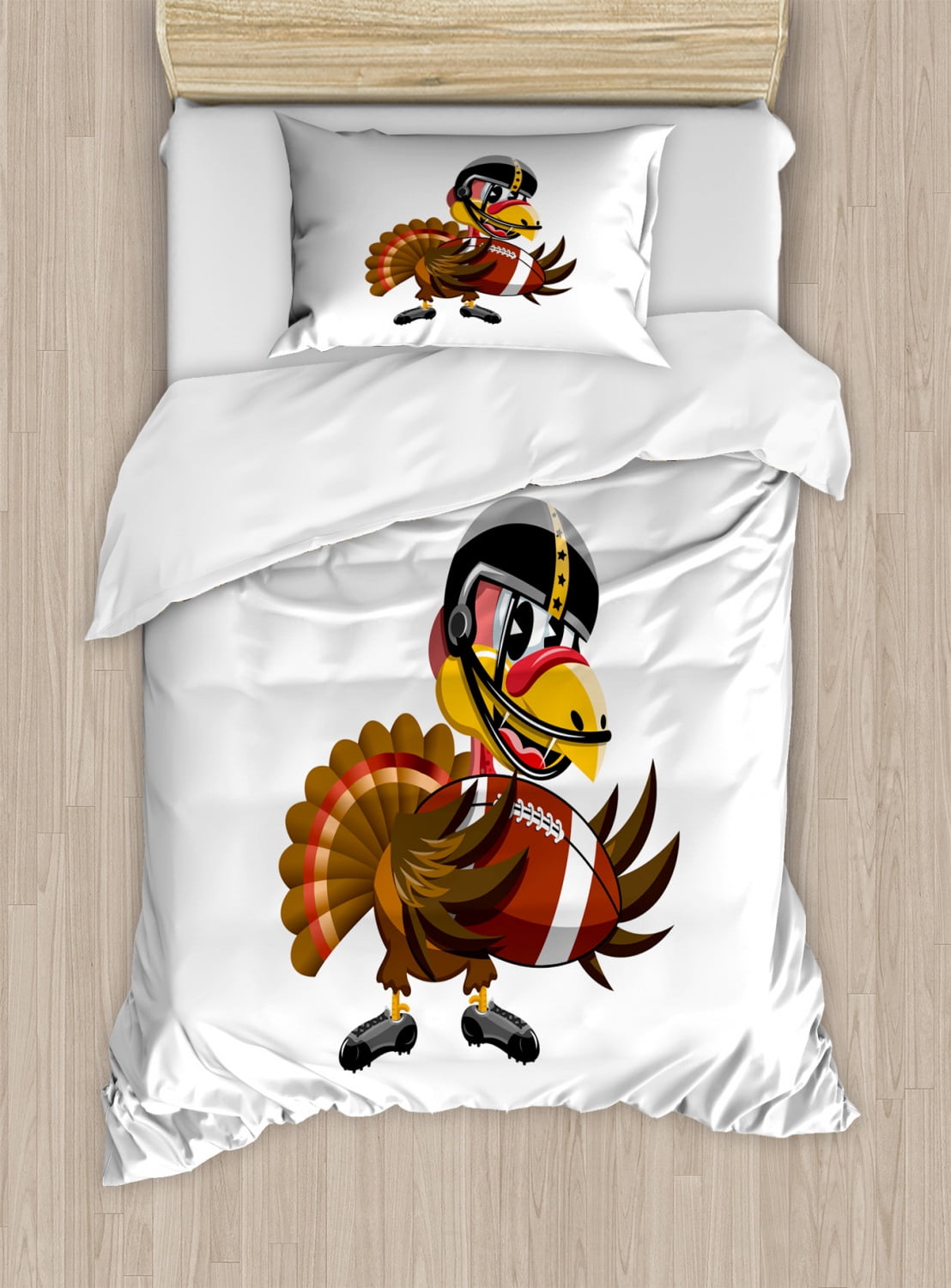 Turkey Duvet Cover Set Twin Size, American Football Player Bird in ...