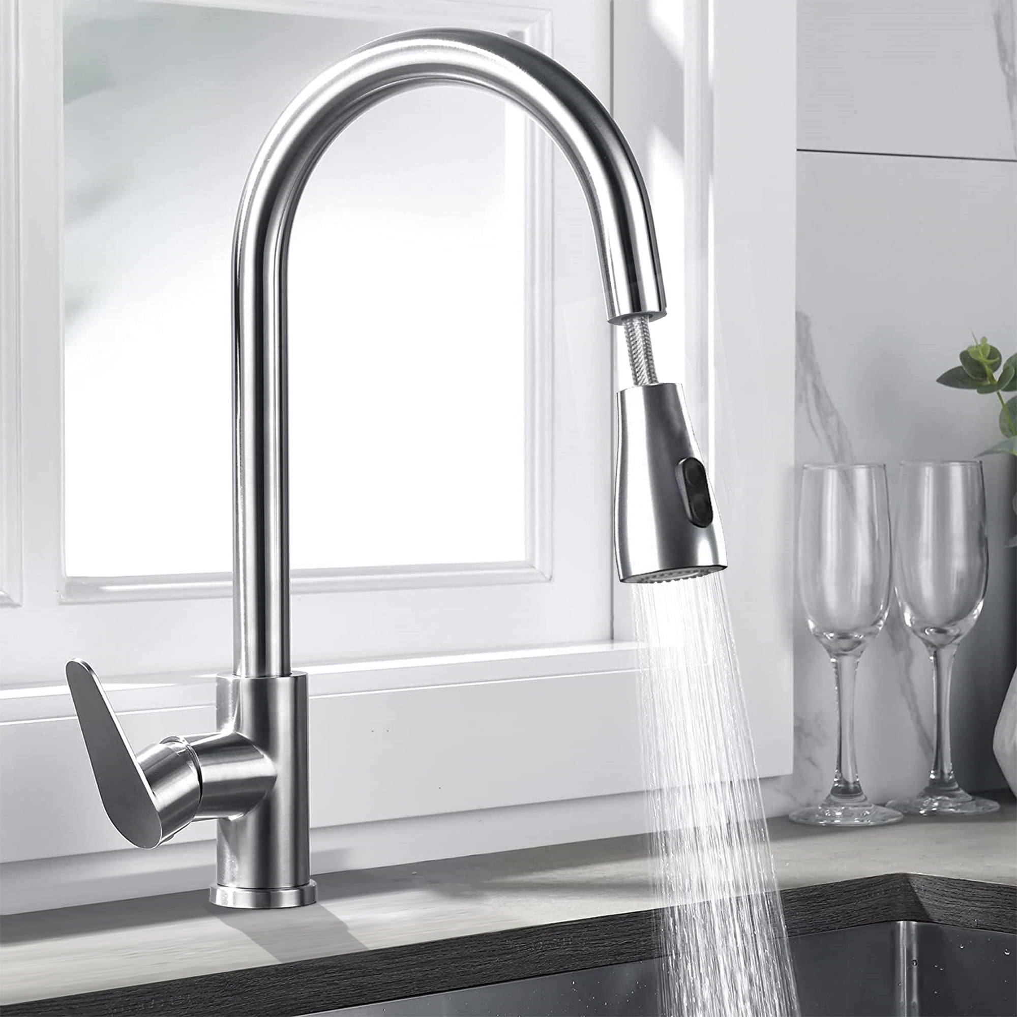 Vebreda Kitchen Faucets with Pull Down Sprayer Stainless Steel for Bar ...