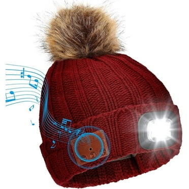 Bluetooth Beanie Hat with Light, Unisex USB Rechargeable LED Headlamp ...
