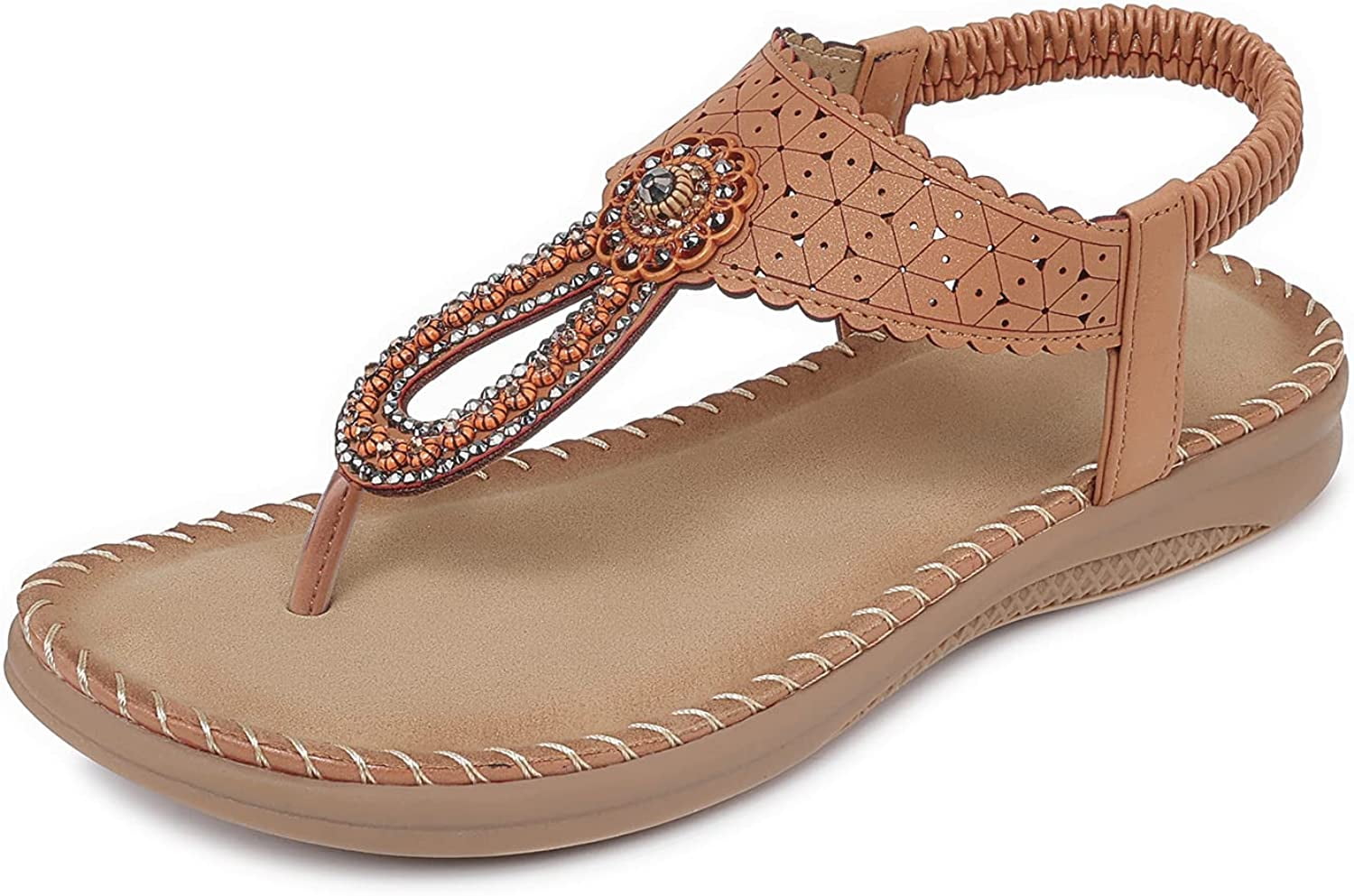 SHIBEVER Summer Sandals For Women Flat Bohemian Thong Sandals Dressy ...