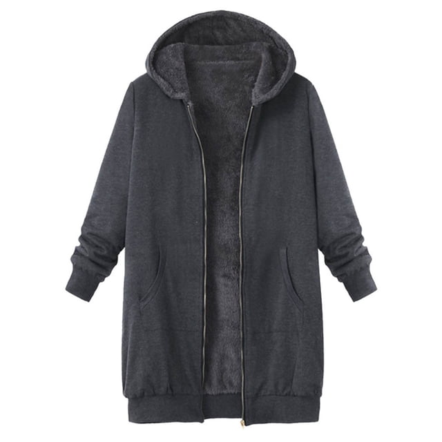 EGNMCR Winter Coats for Women Warm Thick Fleece Plush Zipper Hooded ...