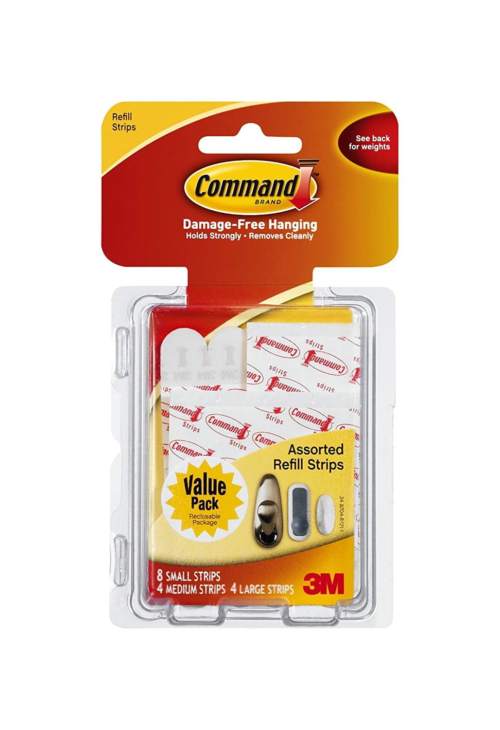 Command Refill Strips, White, 8 Small, 4 Medium, 4 Large/Pack - Walmart.com
