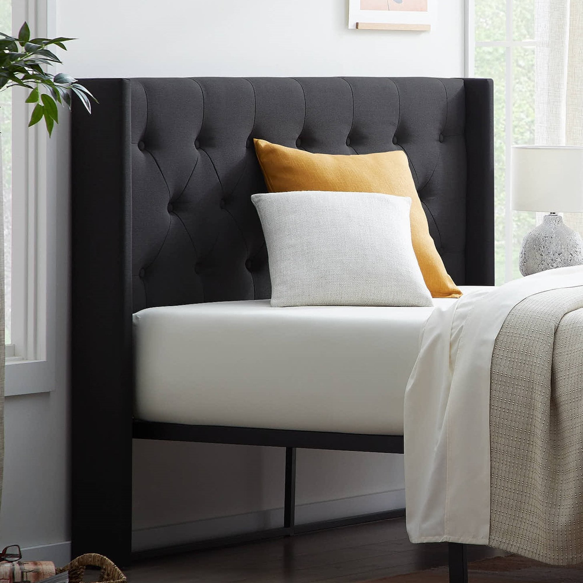 Rest Haven Button Tufted Upholstered Headboard, Twin, Black - Walmart.com