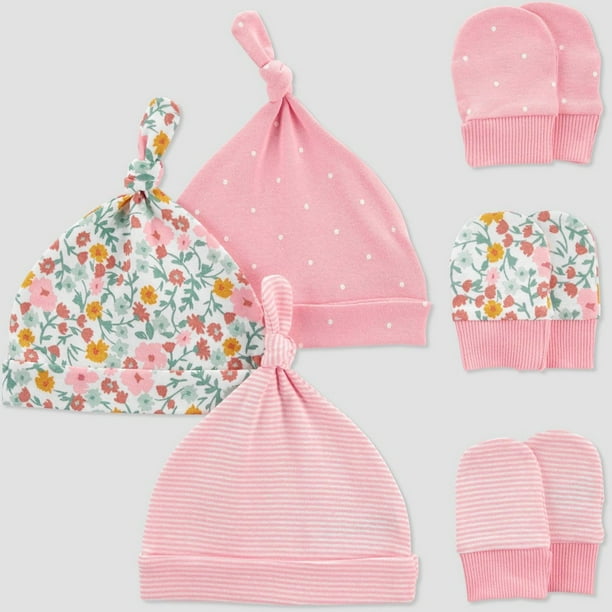 Carter's Just One You Baby Girls' 6pk Hat and Mitten Set - Pink/Off ...