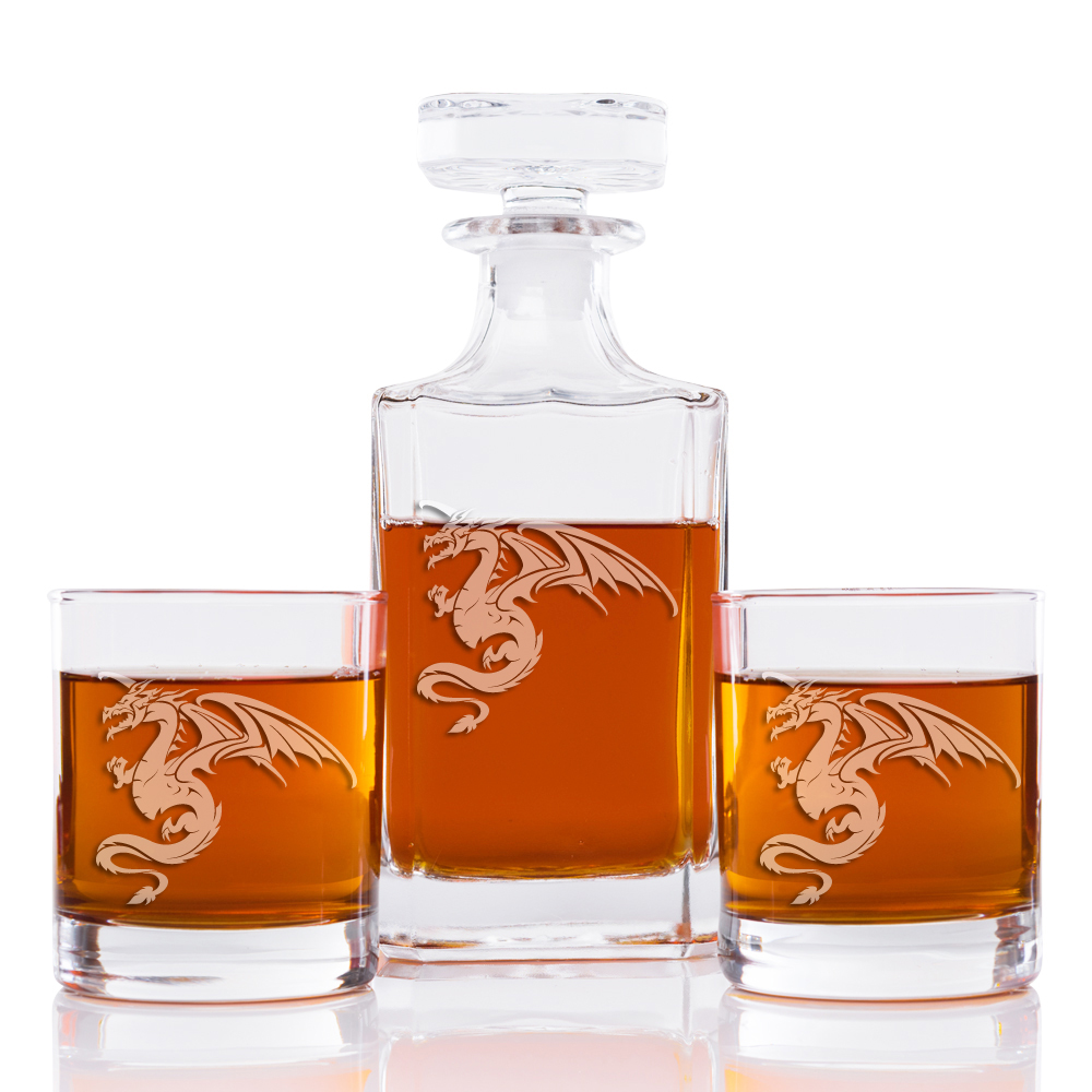 Dragon 26 oz. Classic Square Decanter and Rocks Glasses (Set of 3 ...