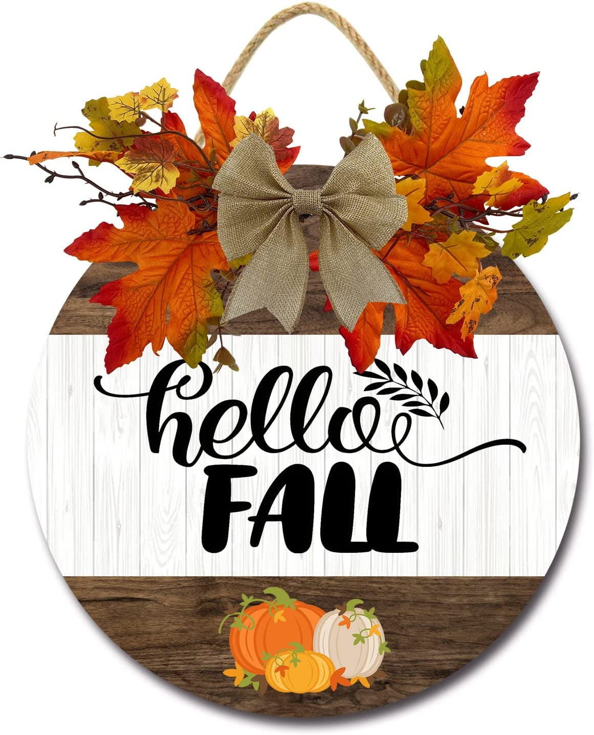 Eveokoki 12" Hello Fall Pumpkin Signs for Front Door Farmhouse Porch ...