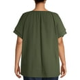 Terra And Sky Womens Plus Size Textured Ruffle Sleeve Peasant Top