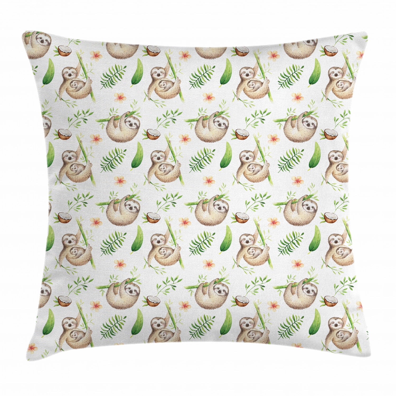 Sloth Throw Pillow Cushion Cover, Baby Sloth and Mother Soft Colored ...