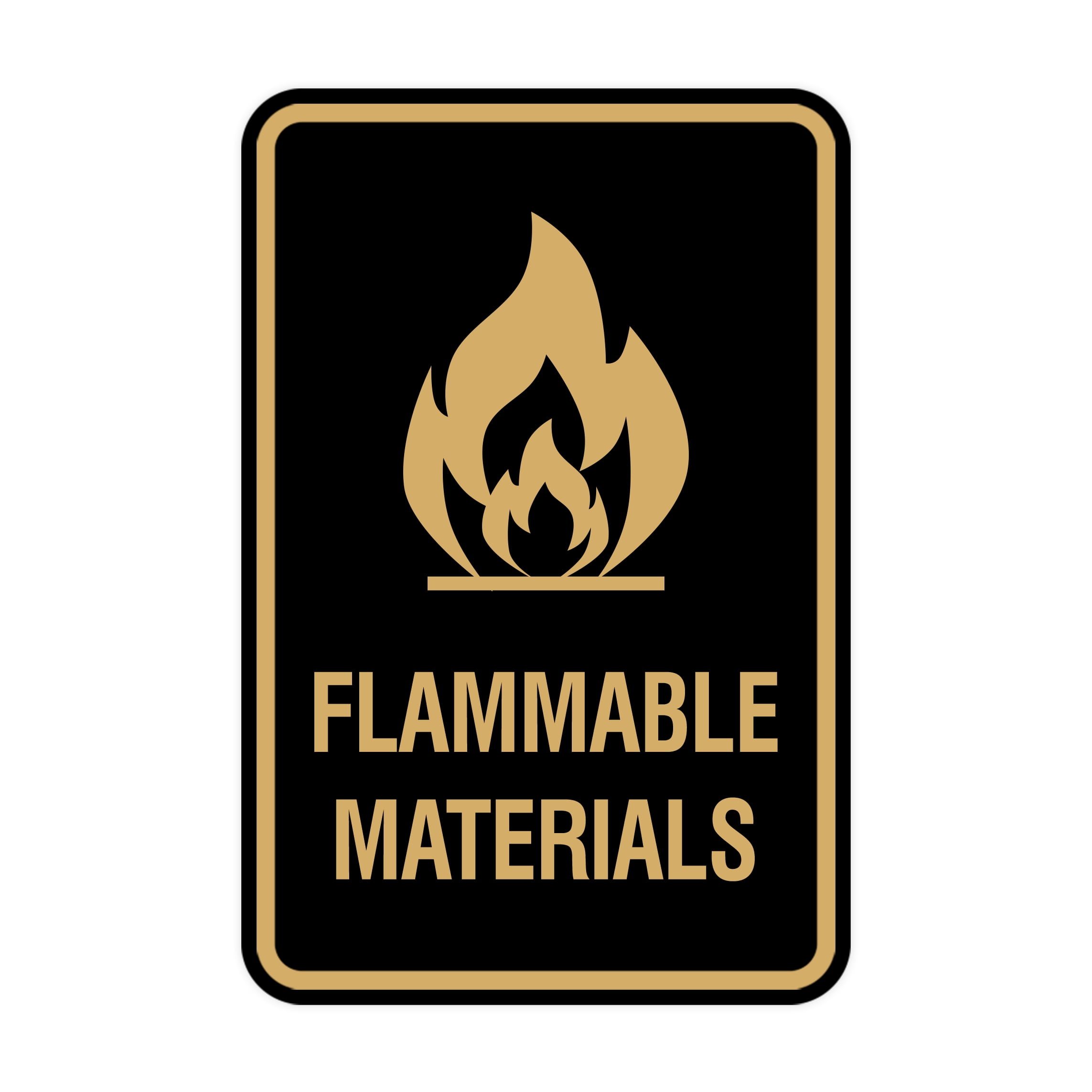 Signs ByLITA Portrait Round Flammable Materials Sign (Black /Gold ...
