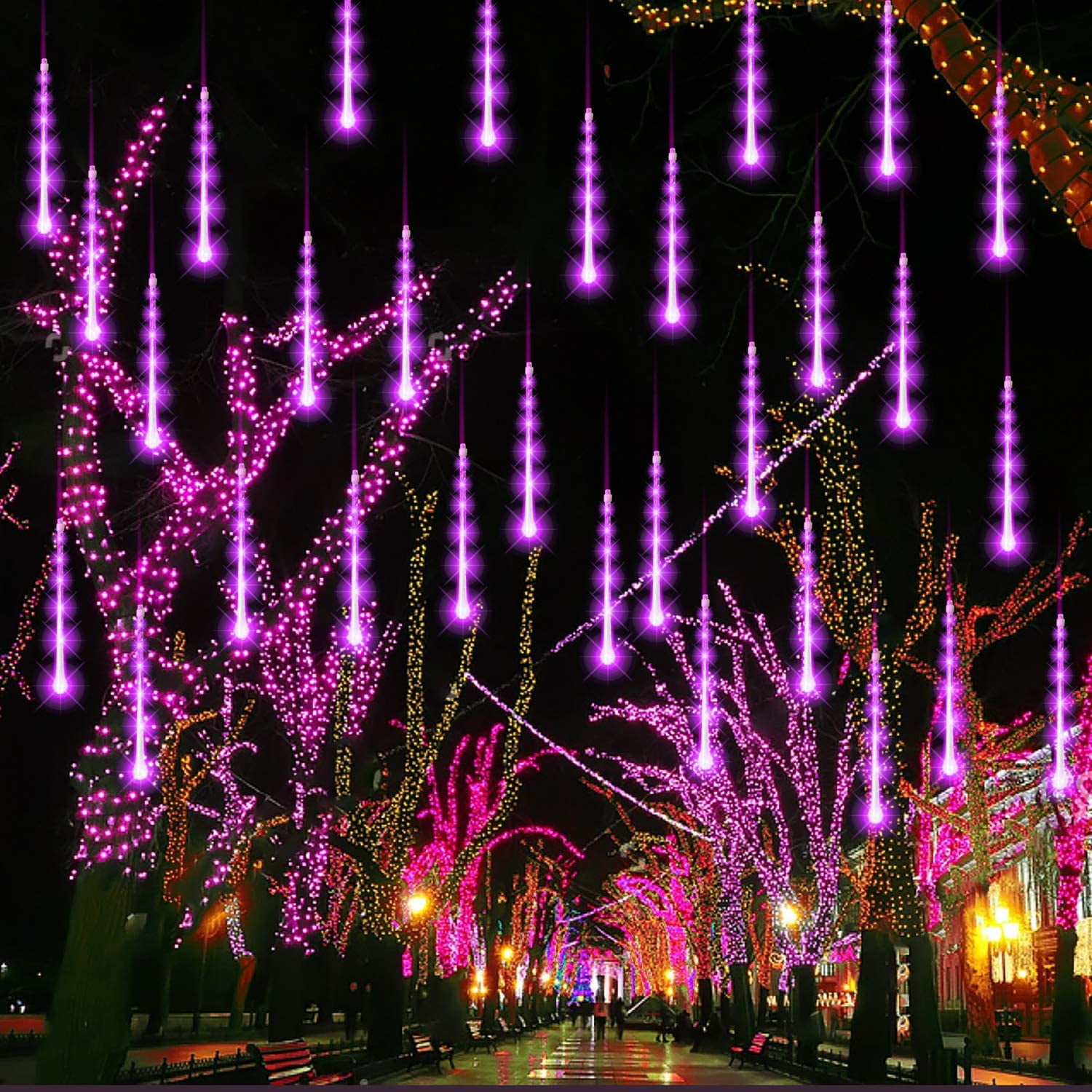 Meteor Shower Rain Lights, 288 LED Christmas Lights Icicle Snow Falling ...