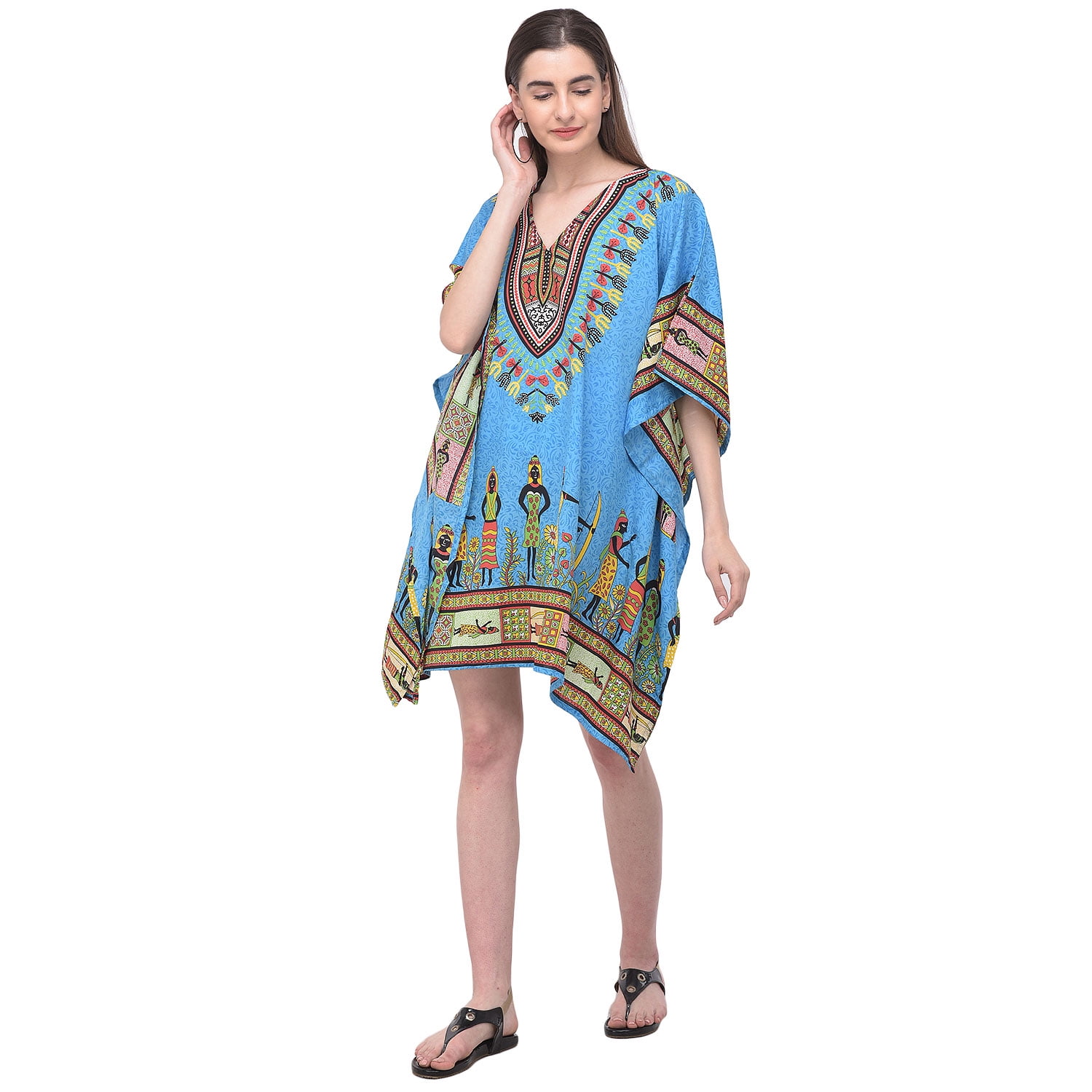 Gypsie Blu Women Tunics Dress Short 3/4 Sleeves Caftans for Ladies ...