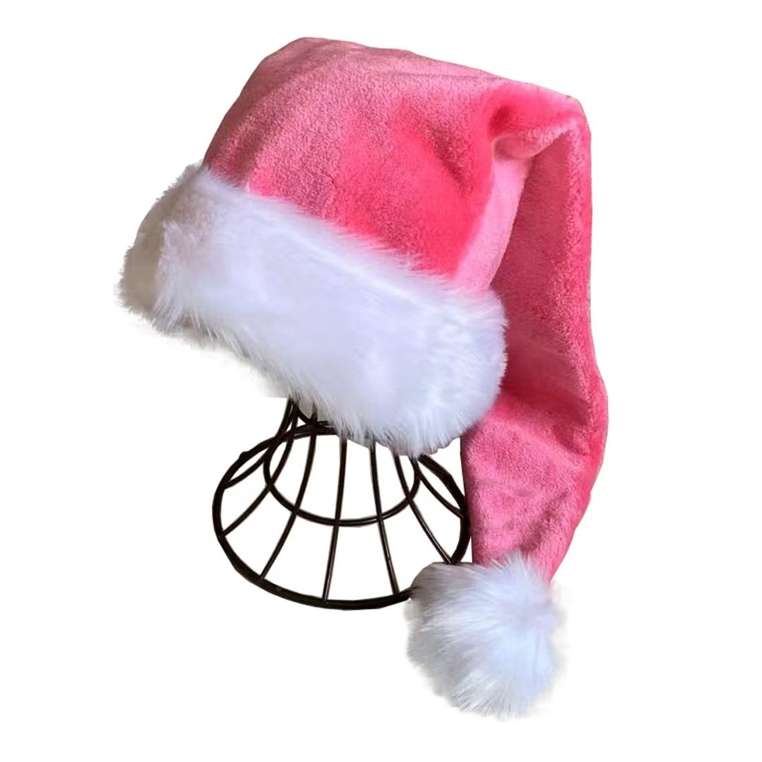 Pink Santa Hat - Adults Deluxe Pink And White Xmas Christmas Hat ...