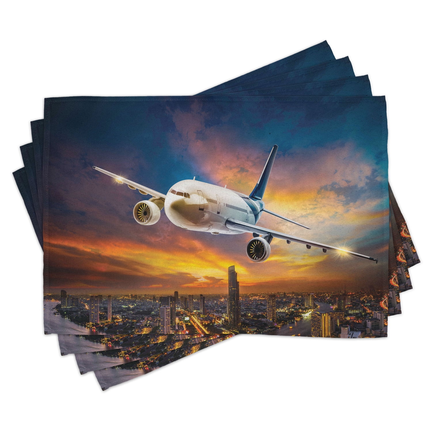 Travel Placemats Set of 4 Aerial View of Airport with Plane on the Air ...