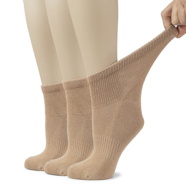HUGH UGOLI Women's Cotton Diabetic Ankle Socks, Wide, Loose & Stretchy ...