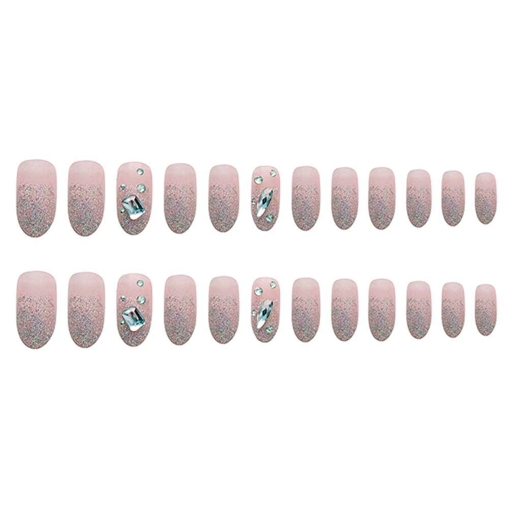 Shiny Fake Nail Long Pointed Fake Nails French Clear Ombre Full Cover ...