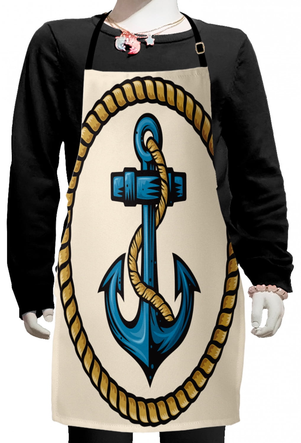 Anchor Kids Apron, Sailor Design Circular Rope and Marine Motif Antique ...