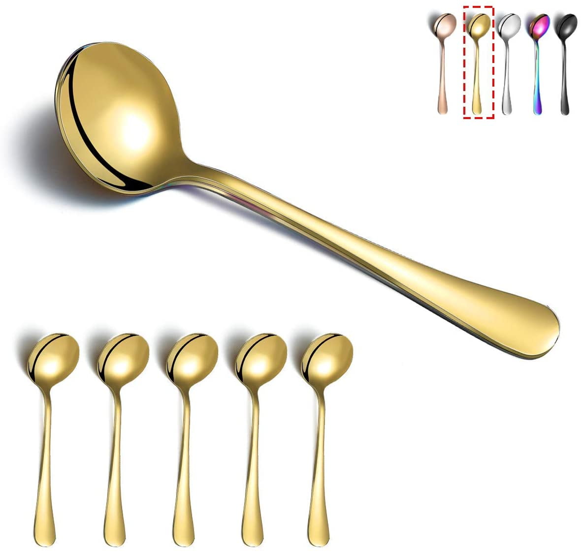 ReaNea Heavy Metal Table Kitchen Soup Spoons 6 Pieces Stainless Steel ...