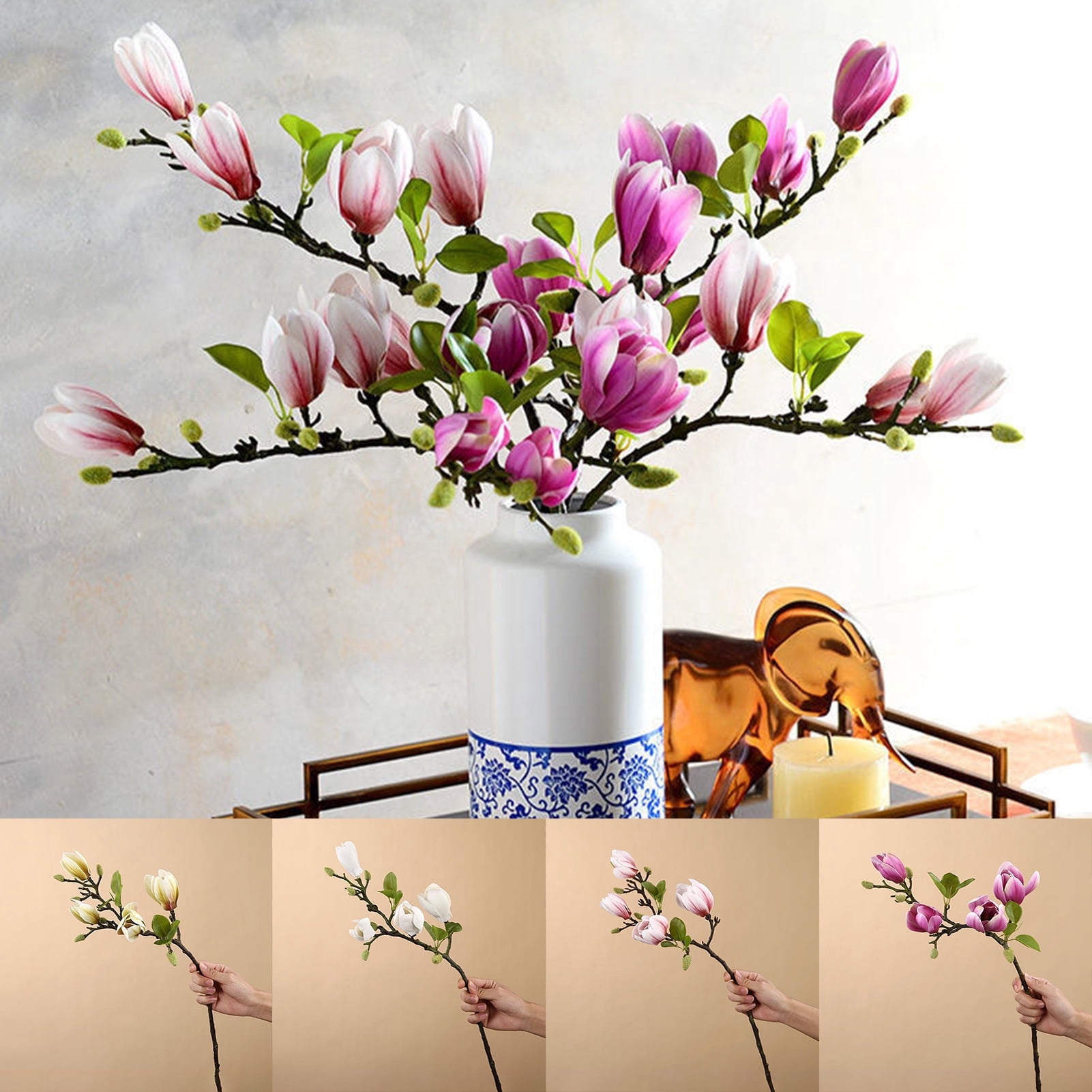 Flor de magnolia artificial de colores vibrantes: rama de flor ...