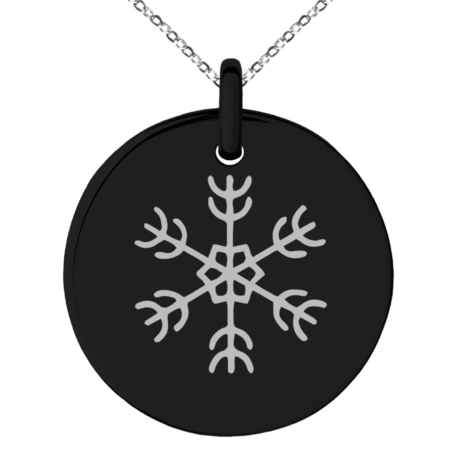 Black Stainless Steel Compass Snowflake Engraved Small Medallion Circle ...